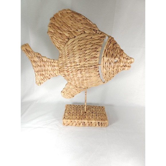 Accents | Woven Straw Fish On Stand Table Decor Large Art Fun Fish Gift ...